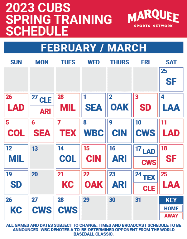 Chicago Cubs Spring Training Baseball Schedule from Marquee Sports Network